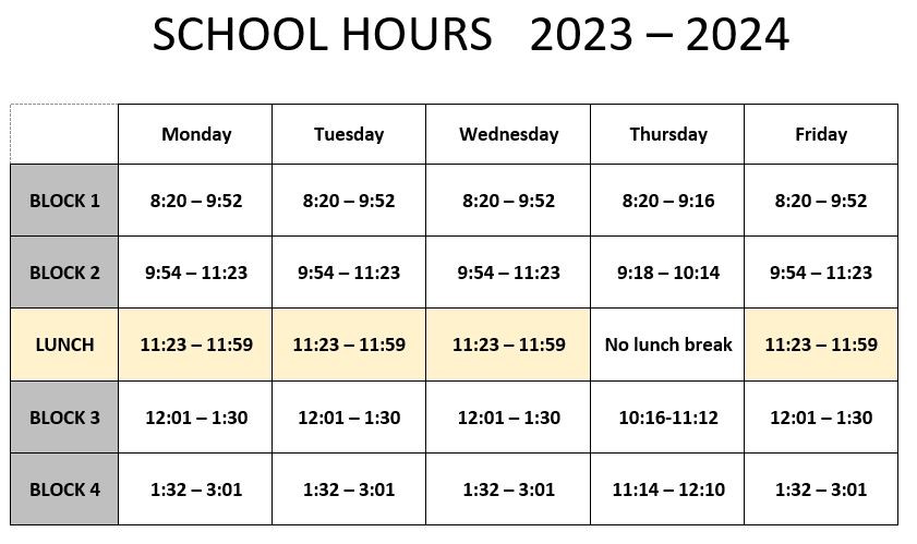 Hours - Holy Trinity Catholic High School